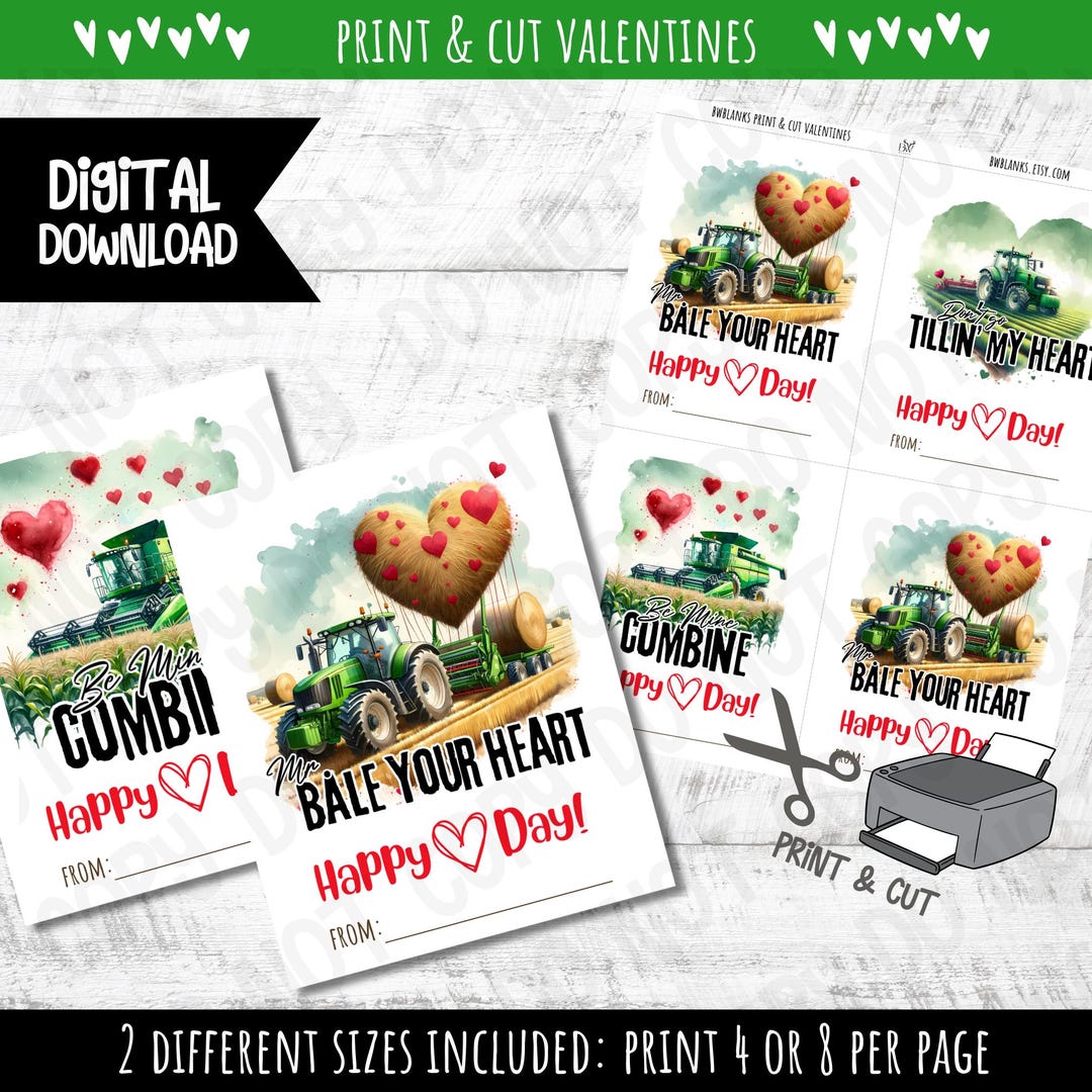 Tractor Valentines | Farm Valentines | Combine Valentines | Digital ...