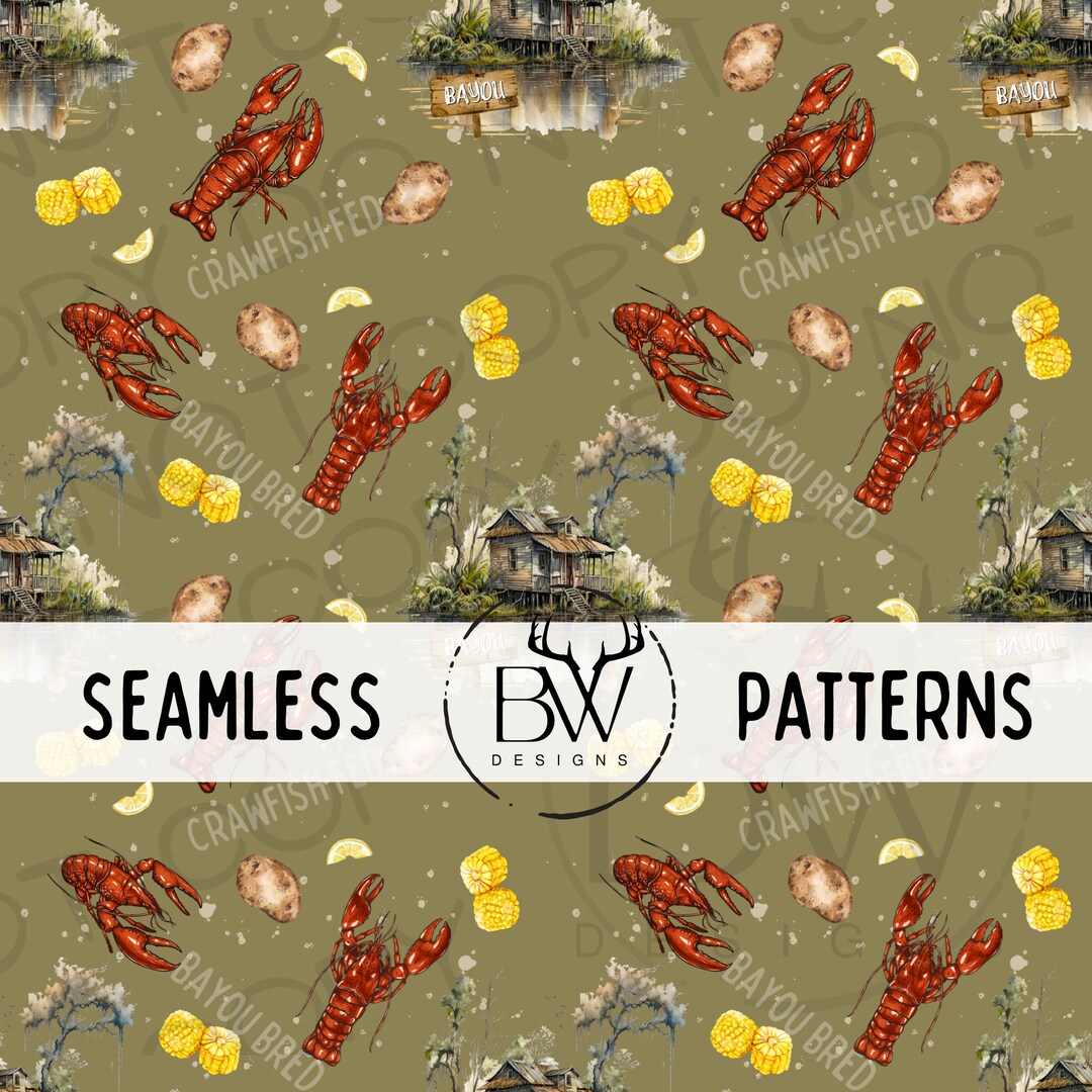 Bayou Bred Crawfish Fed Seamless Pattern | Digital Download | Crawfish ...