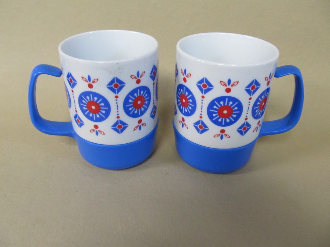 Vintage 1970s Red, White, and Blue Mugs Ceramic Top With Plastic Base ...
