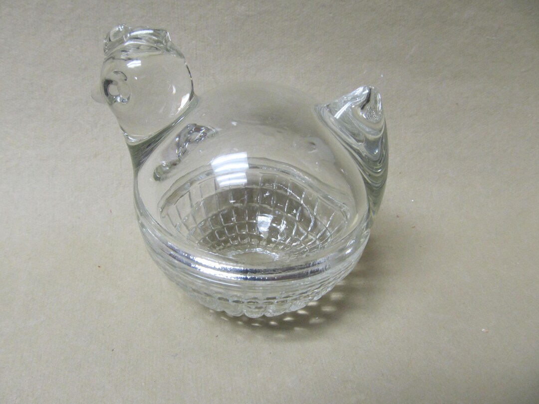 Anchor Hocking Clear Heavy Glass Hen on Nest Round Trinket Dish With ...