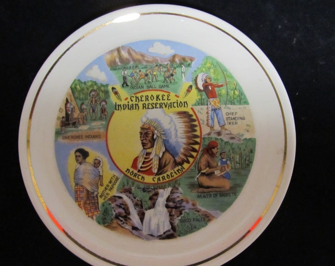 Vintage 1960s Cherokee Reservation North Carolina Souvenir Plate 7.25 ...