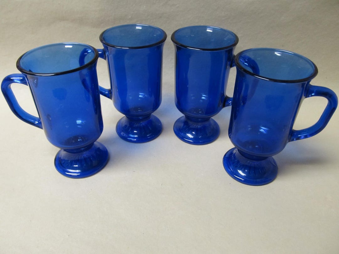 Set of Four Vintage Anchor Hocking Cobalt Blue Footed Coffee Mugs - Etsy