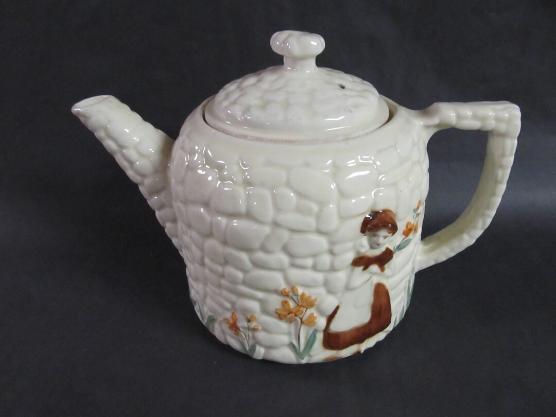 Vintage Porcelier Cobblestone Teapot / Girl Picking Flowers - Etsy
