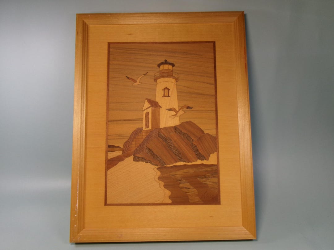 Vintage Hudson River Inlay Marquetry Picture of a Lighthouse by Jeff ...