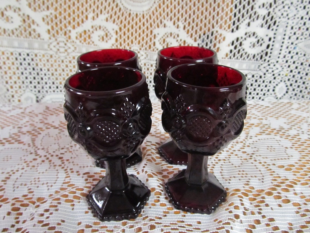 Set of Four Vintage Avon Cape Cod Ruby Red Glass Small 4 Ounce 4.5 ...
