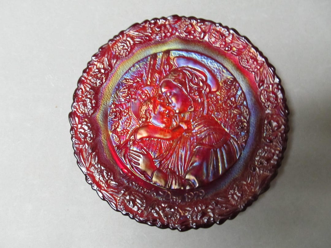 Fenton Red Carnival Glass Madonna Plate / Signed George Fenton - Etsy