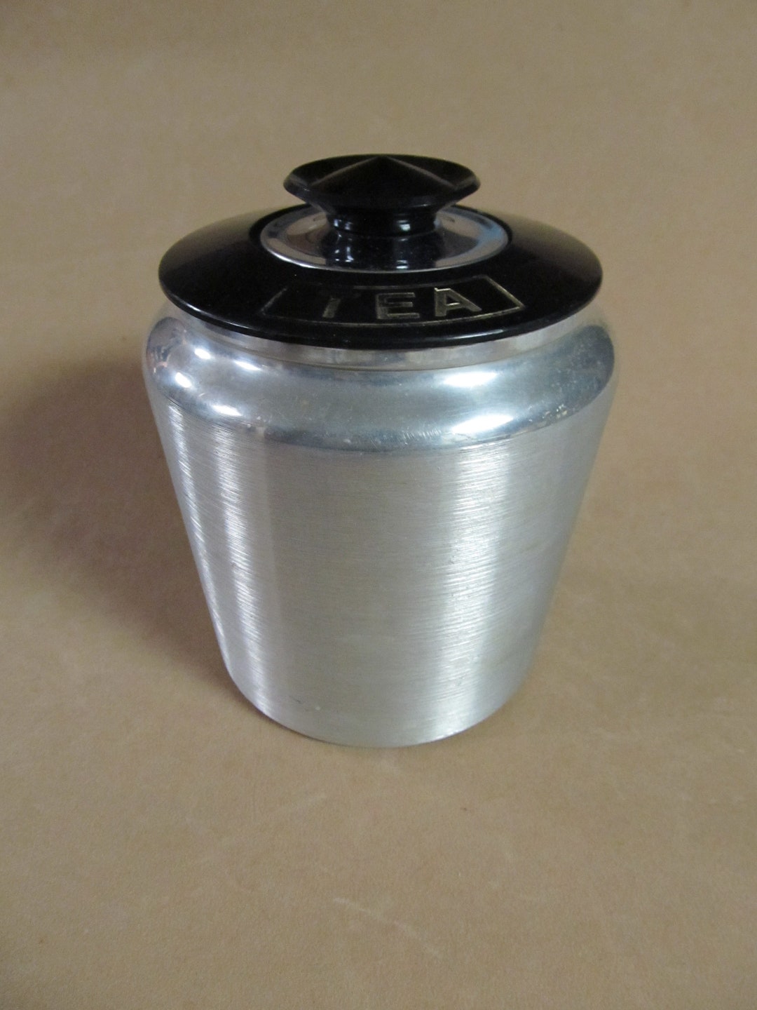 Vintage Kromex Aluminum Tea Canister Kitchen Decor With Black Plastic ...