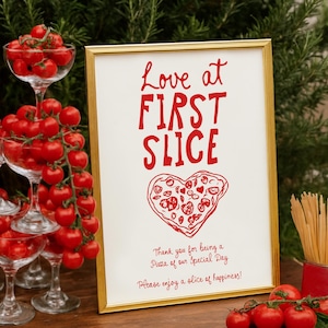 Love at First Slice Sign, Heart Pizza Bar Wedding Sign Template ...