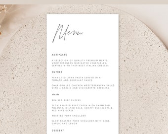 Minimalist Wedding Menu Template, Elegant Script Wedding Dinner Menu ...