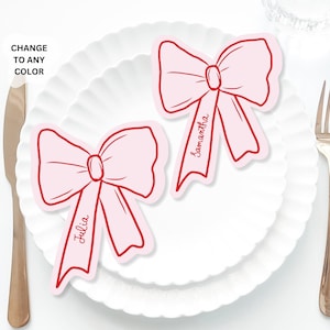 Pink Bow Place Cards and Menu Template, Whimsical Placecard Bow Place ...