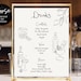 Drink Bar Menu Template Printable, Hand Drawn Line Art Illustrated Bar ...