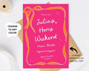 Hens Weekend Wavy Invite Orange and Pink Bachelorette Weekend ...