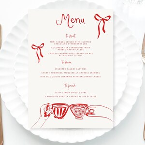 Tea Party Menu Template Printable, Kitchen Tea Menu Illustrated Tea ...