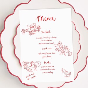 Whimsical Crawfish Boil Menu Template Printable, Hand Drawn Line Art ...