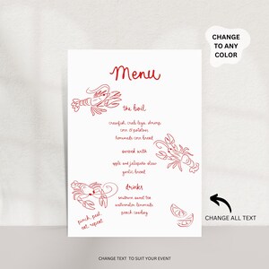 Whimsical Crawfish Boil Menu Template Printable, Hand Drawn Line Art ...
