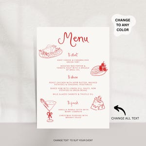 Christmas Menu Template Printable, Hand Drawn Line Art Christmas Food ...