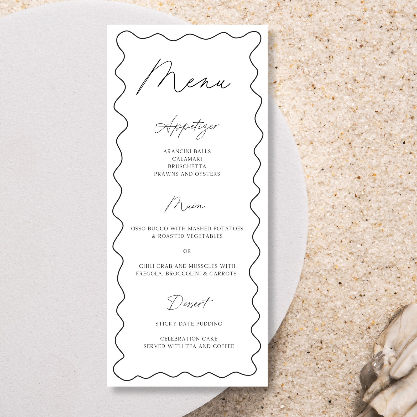 Whimsical Wedding Menu Template Printable, Hand Drawn Wavy Edge Wedding ...