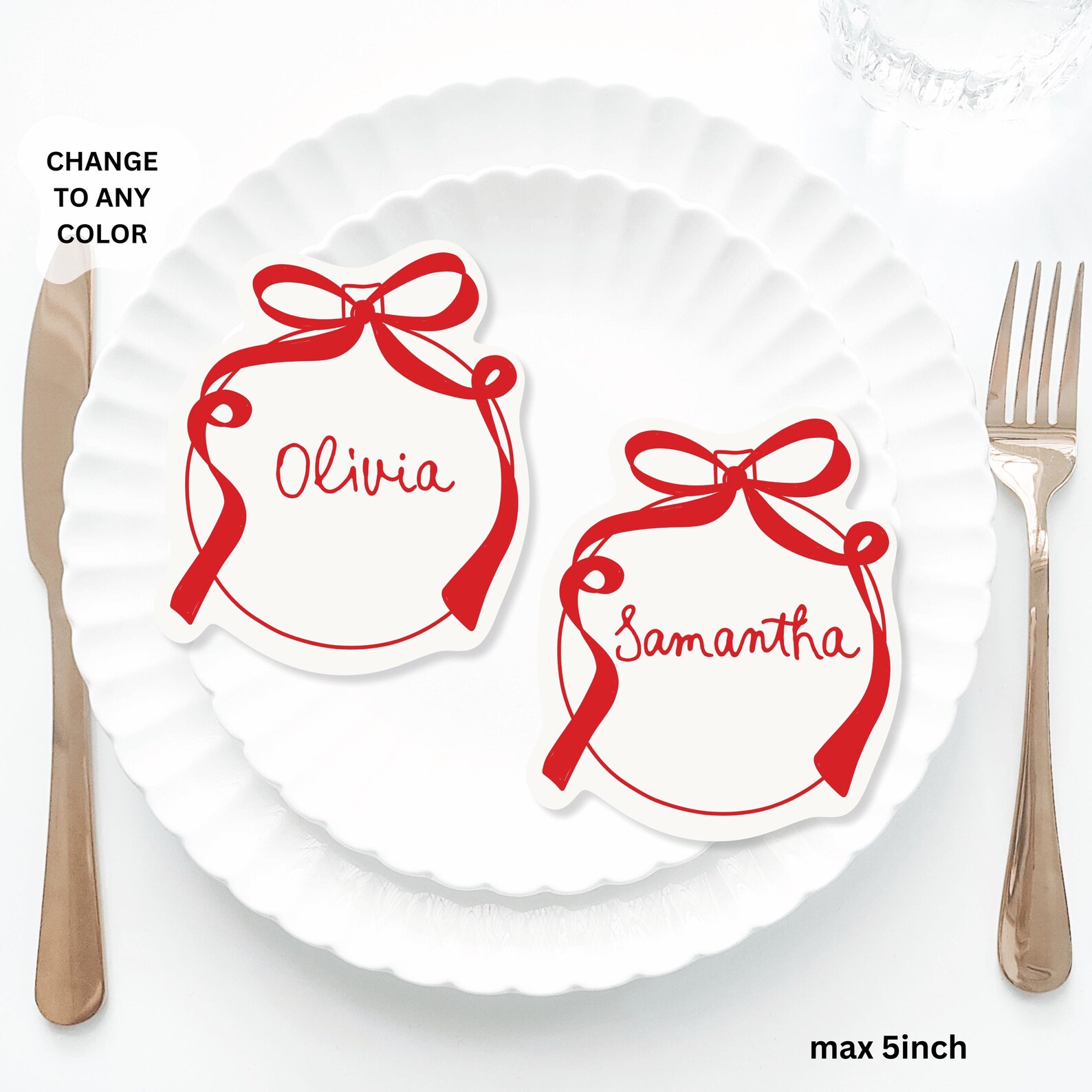 Red Bauble Place Cards and Menu Template, Whimsical Placecard Red Place ...