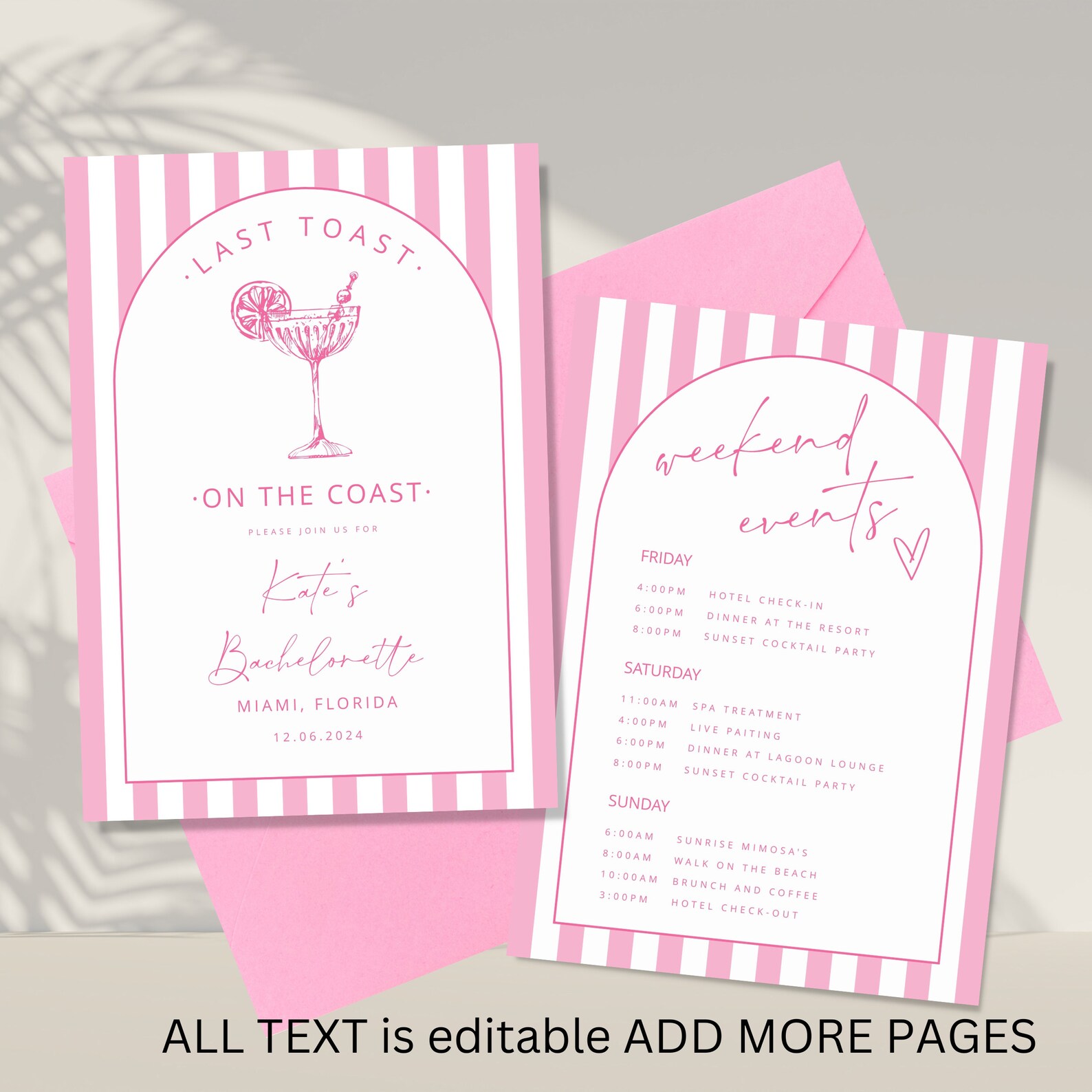 Pink Coastal Last Toast on the Coast, 30A Bachelorette Invitation and ...