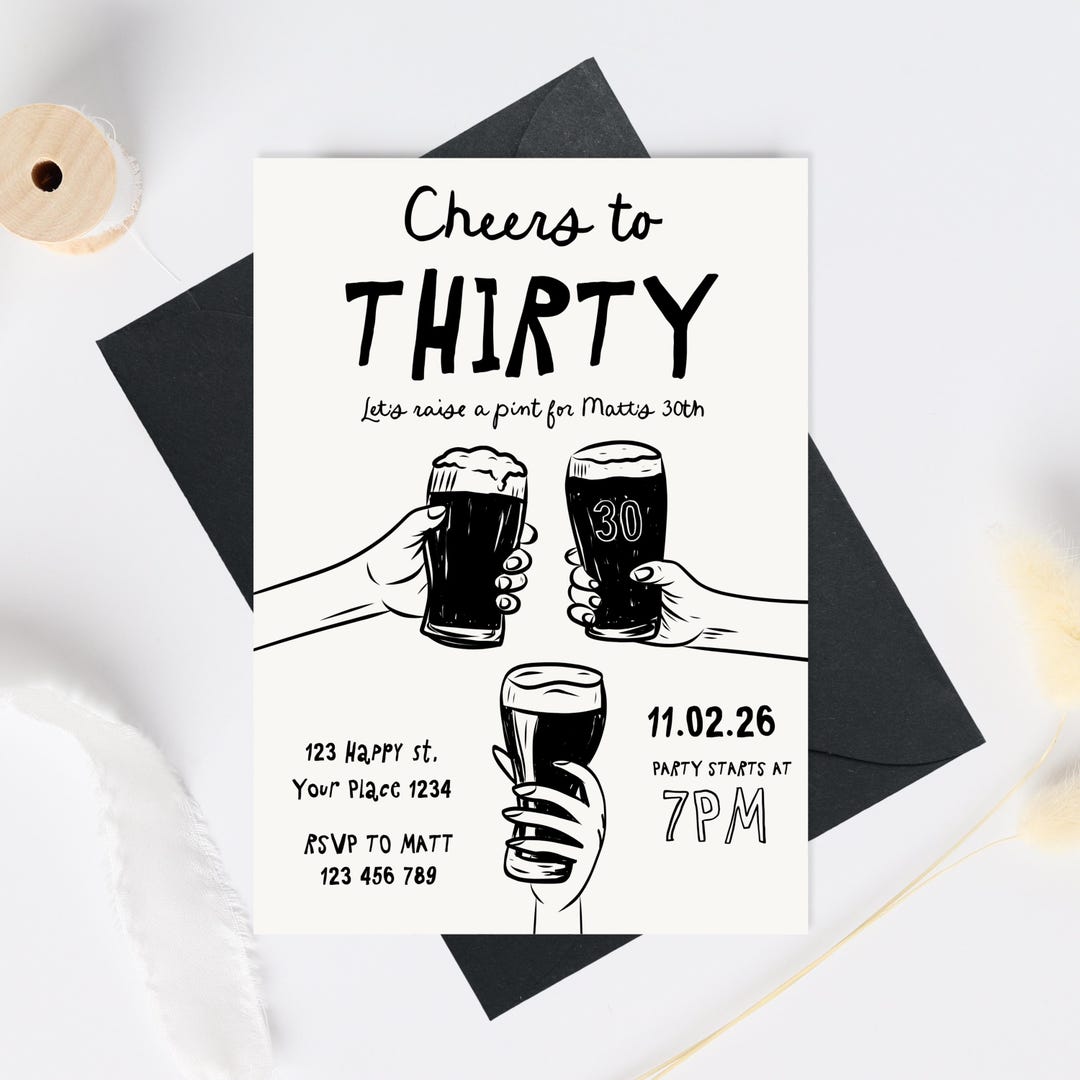 30th Birthday Invitation Template, Male 30th Birthday Invite, Cheers to ...