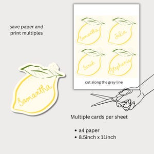 Lemon Place Cards Template Citrus Amalfi Mediterranean Table Name Card ...