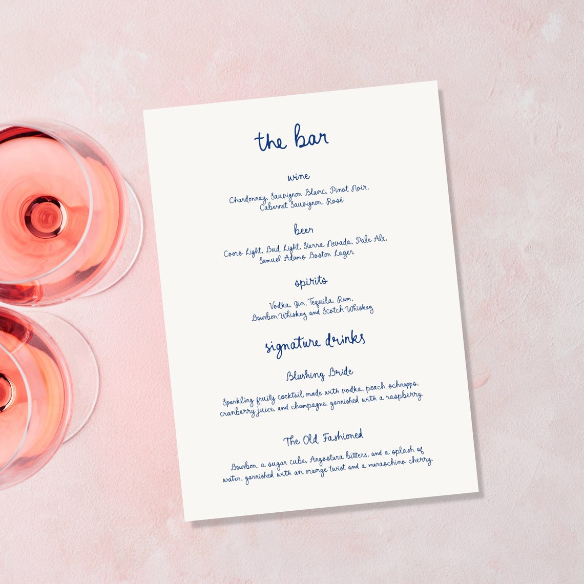 Drinks Menu Template Printable, Handwritten Wedding Bar Menu, Signature ...