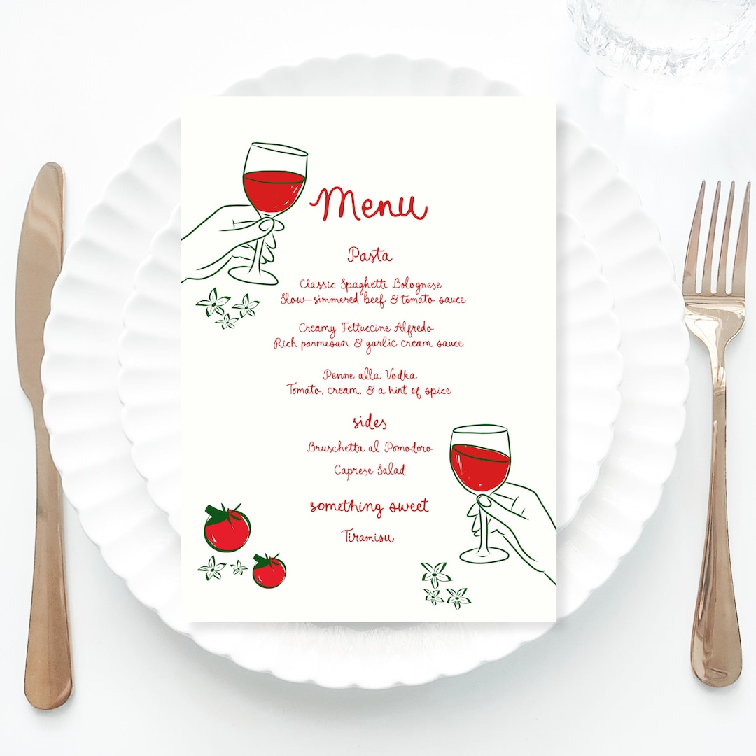 Italian Themed Menu Template, Editable Pasta Party Dinner Menu, Italian ...