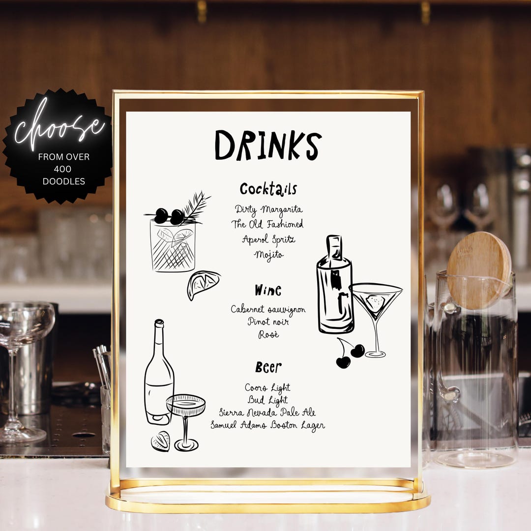 Beige Drink Bar Menu Template Printable, Hand Drawn Line Art ...