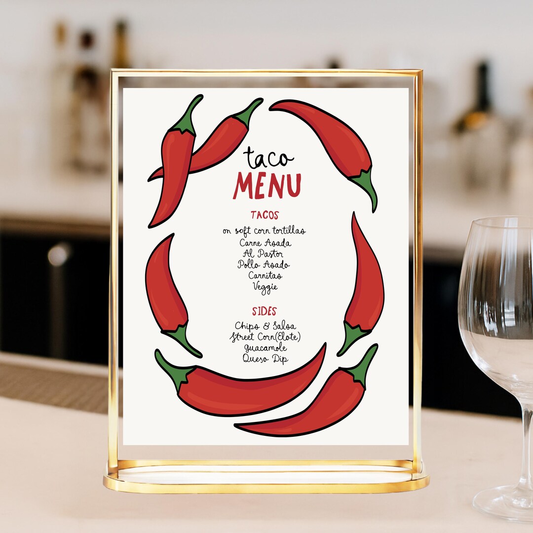 Taco Menu Mexican Menu Sign Template Printable, Let's Fiesta Menu Food ...