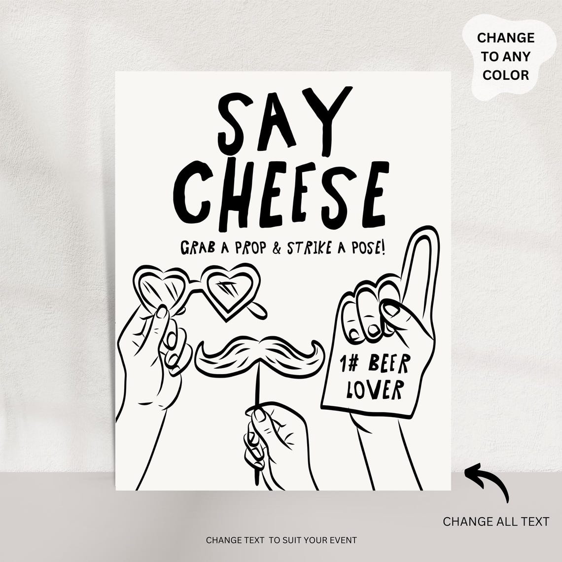 Props Sign Template Printable, Say Cheese Grab a Prop Sign, Photo Booth ...
