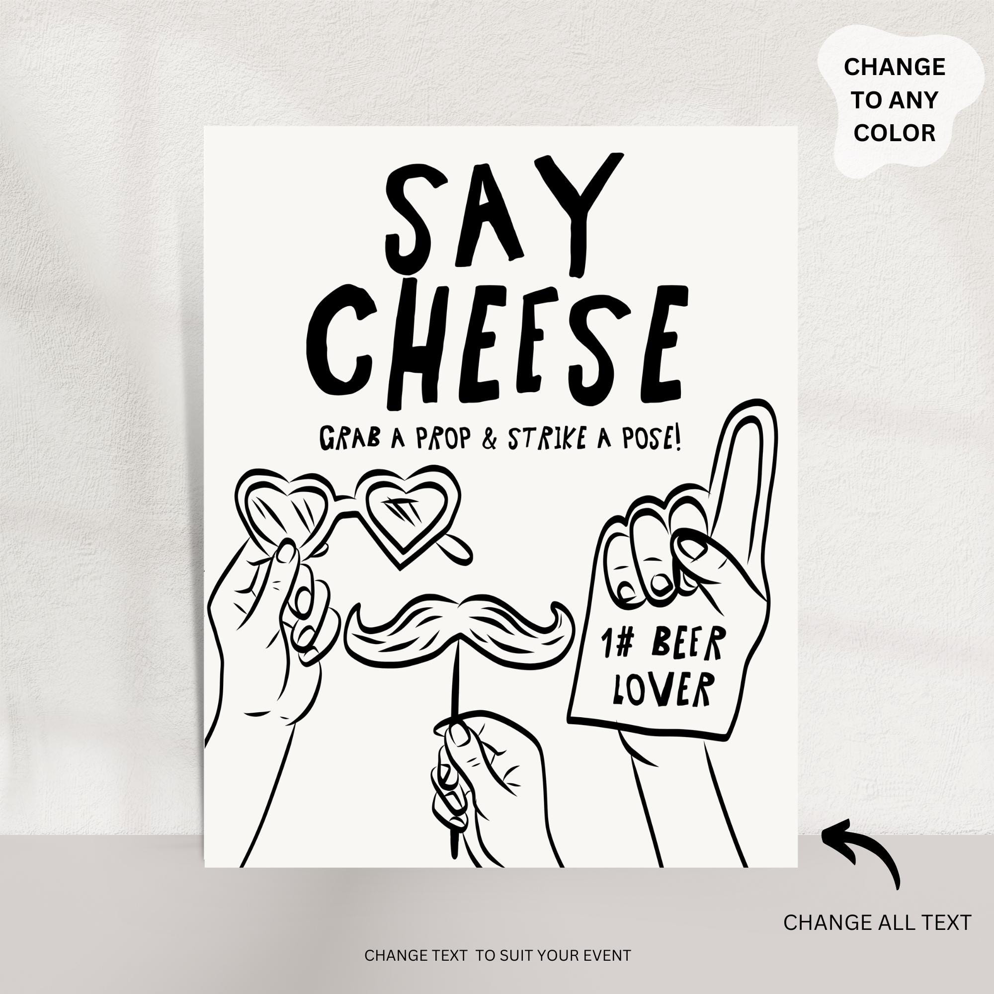 Props Sign Template Printable, Say Cheese Grab a Prop Sign, Photo Booth ...