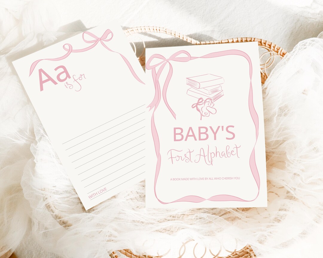 Baby First Abc Book Template Baby Shower Games, Whimsical Pink Baby's ...