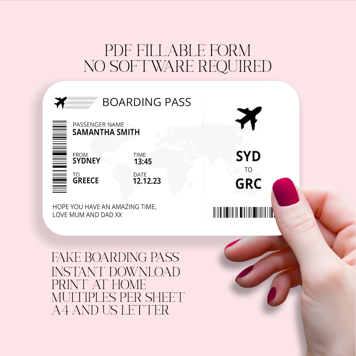 Boarding Pass Ticket EDITABLE Printable Personalized Plane - Etsy Australia
