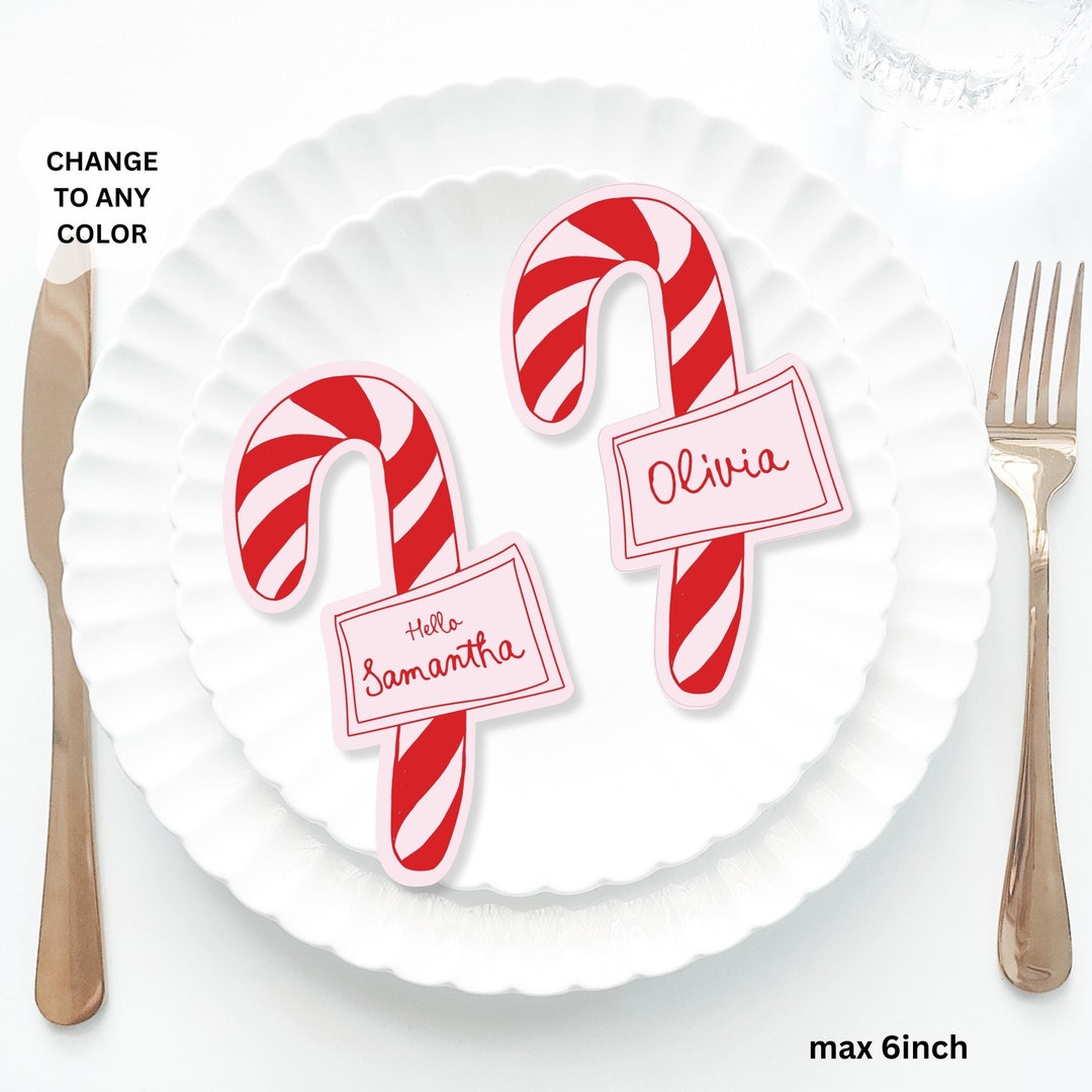 Christmas Candy Cane Pink Place Cards Template, Whimsical Placecard ...