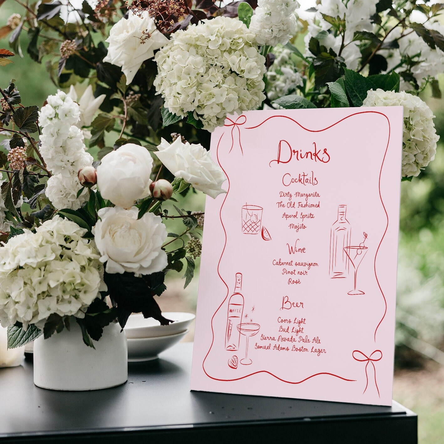 Pink Drink Bar Menu Template Printable, Hand Drawn Line Art Illustrated ...