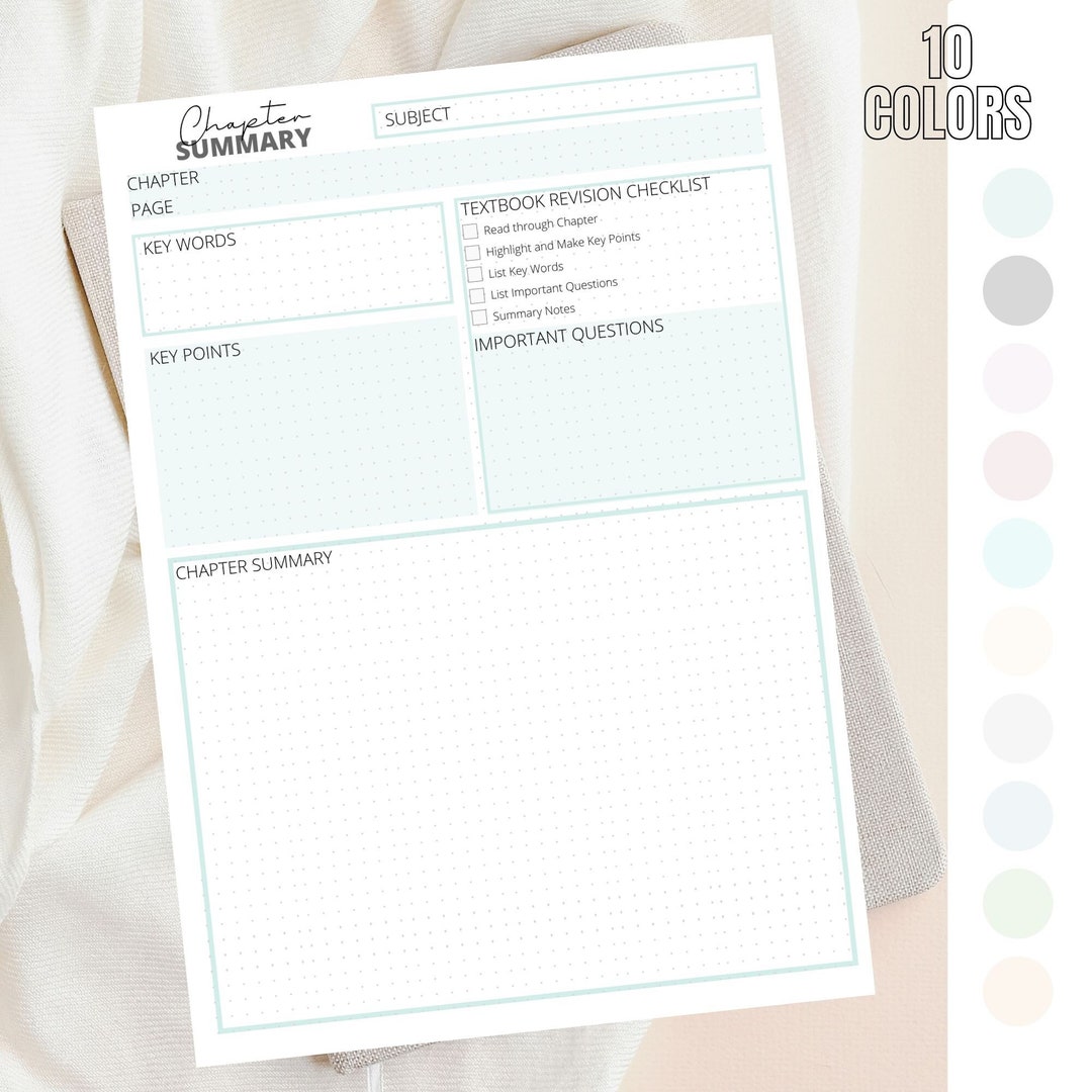Chapter Summary REVISION SHEET 10 Premade Colors A4 Dot - Etsy