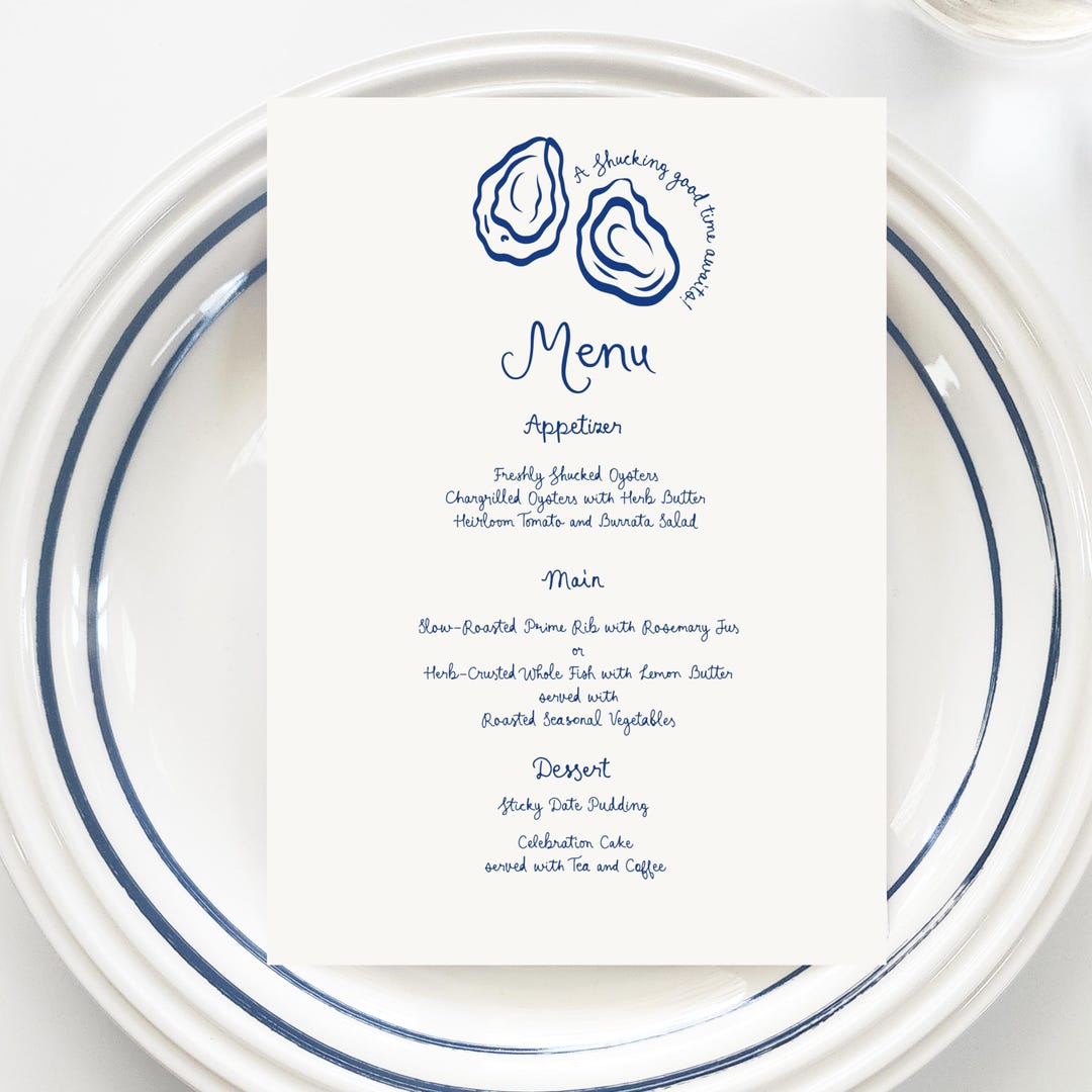 Oyster Menu Template Printable, Oyster and Roast Party Food Menu ...