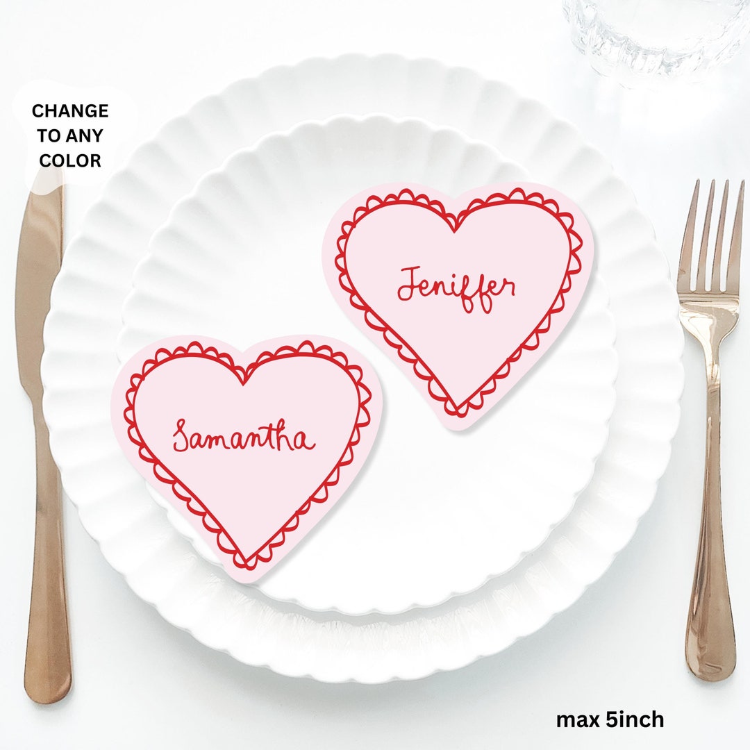 Pink Heart Place Cards Template, Galentines Placecard, Heart Place Card ...