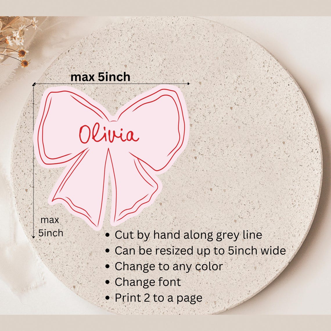 Pink Bow Place Cards Template, Whimsical Placecard, Bow Place Card, Bow ...