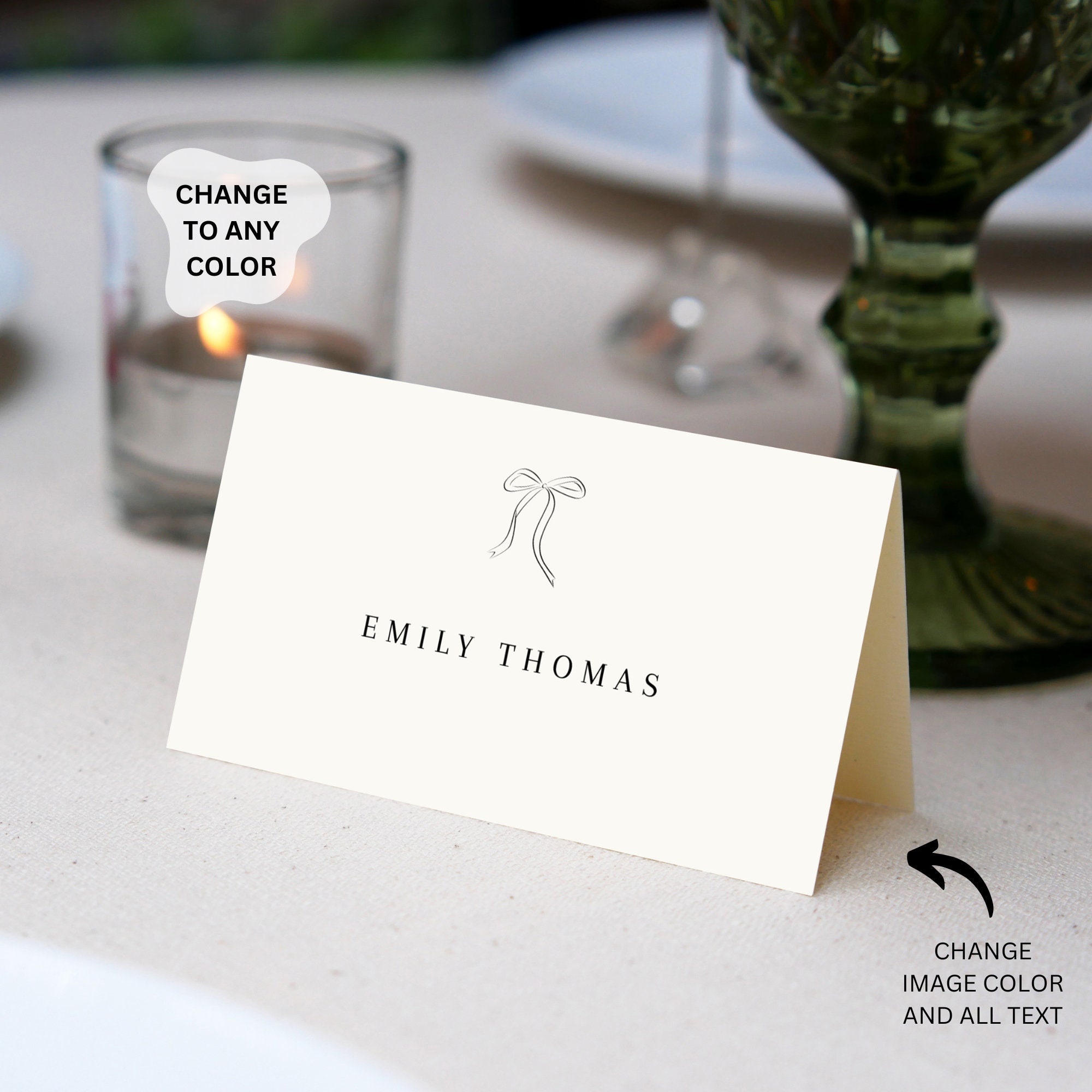 Bow Wedding Place Cards Template, Bow Place Card, Black Bow Wedding ...