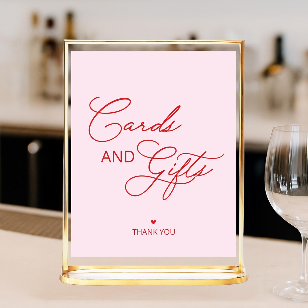 Red and Pink Cards and Gifts Sign Printable, Elegant Gift Table Sign ...