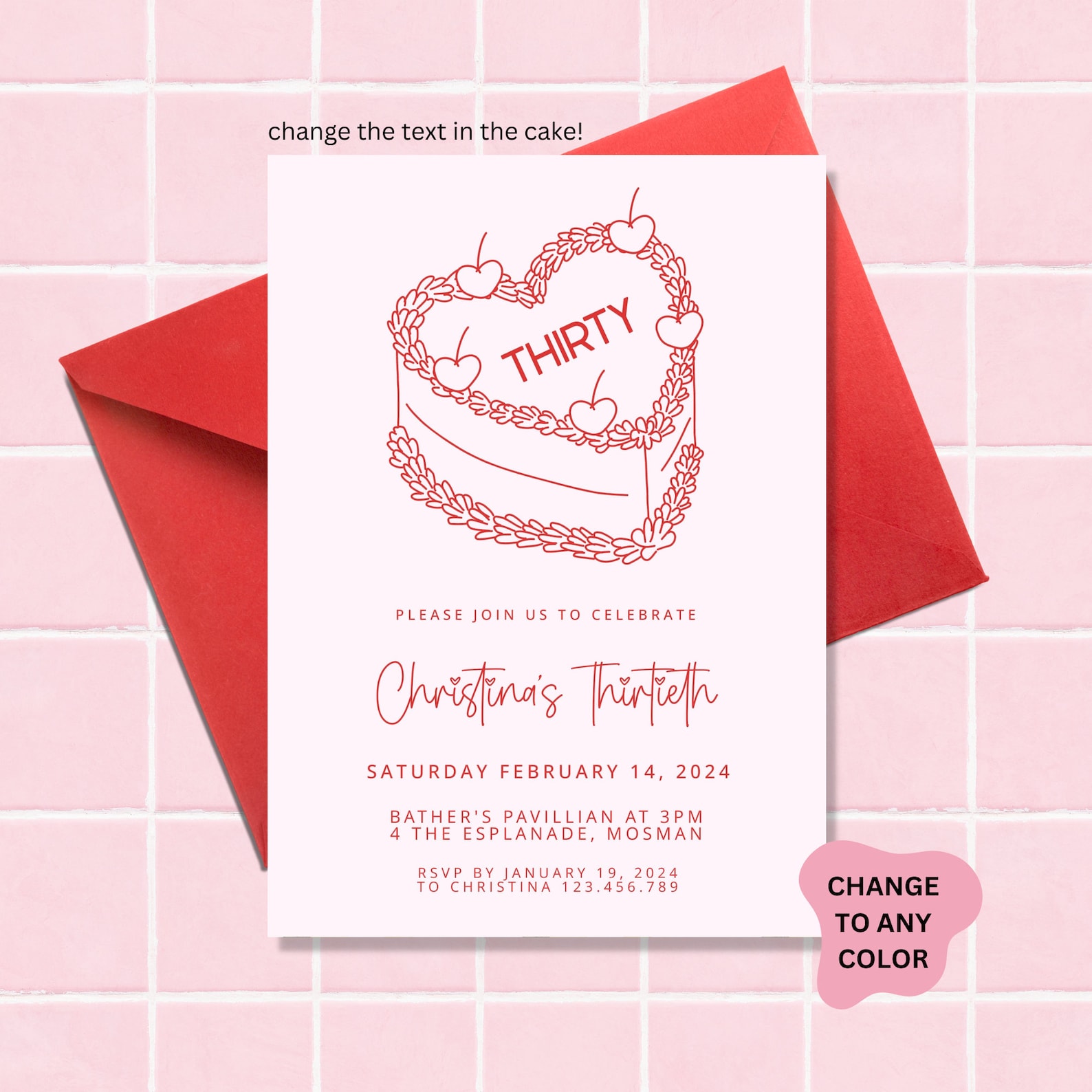 30th Birthday Party Invitation Digital, Red Thirty Birthday Invitation ...