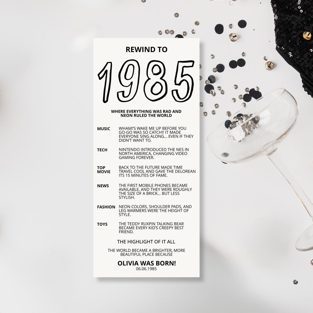 1985 Trivia Birthday Table Decor, Funny 40th Birthday Fun Facts ...