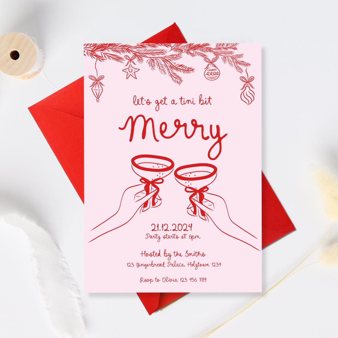 Friendsmas Christmas Party Invitation Template, Pink Friendmas Party ...