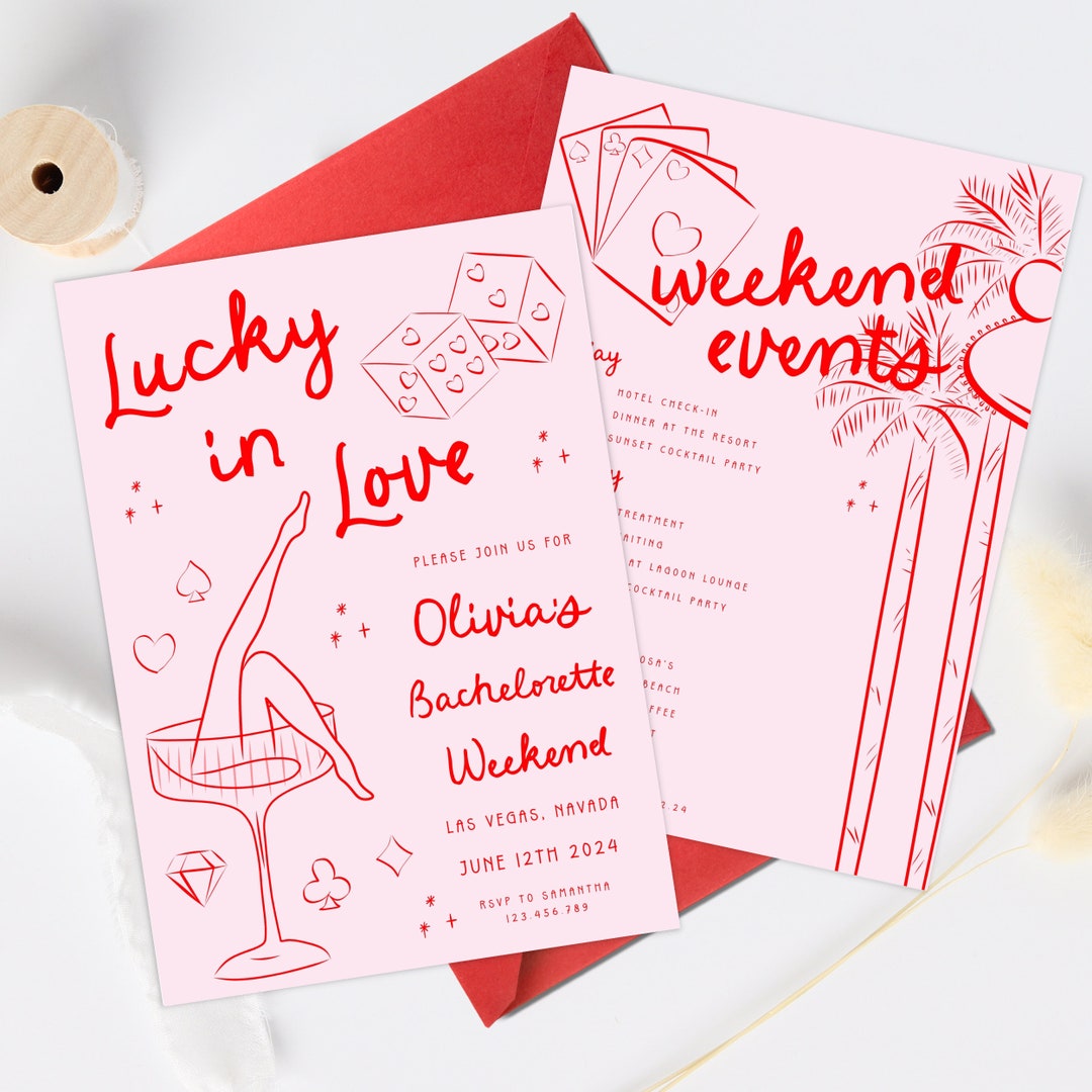 Lucky in Love Bachelorette Invitation and Itinerary, Bachelorette Party ...