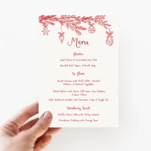 Christmas Menu Template Printable, Hand Drawn Line Art Christmas Food ...