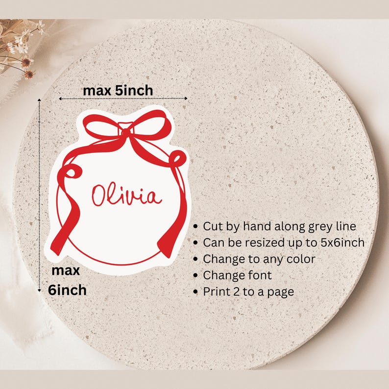 Red Bauble Place Cards and Menu Template, Whimsical Placecard Red Place ...