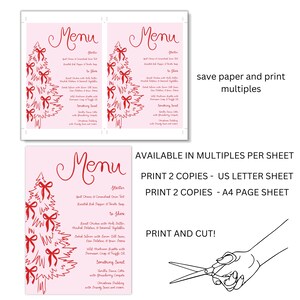 Pink Christmas Menu Template Printable, Hand Drawn Line Art Christmas ...