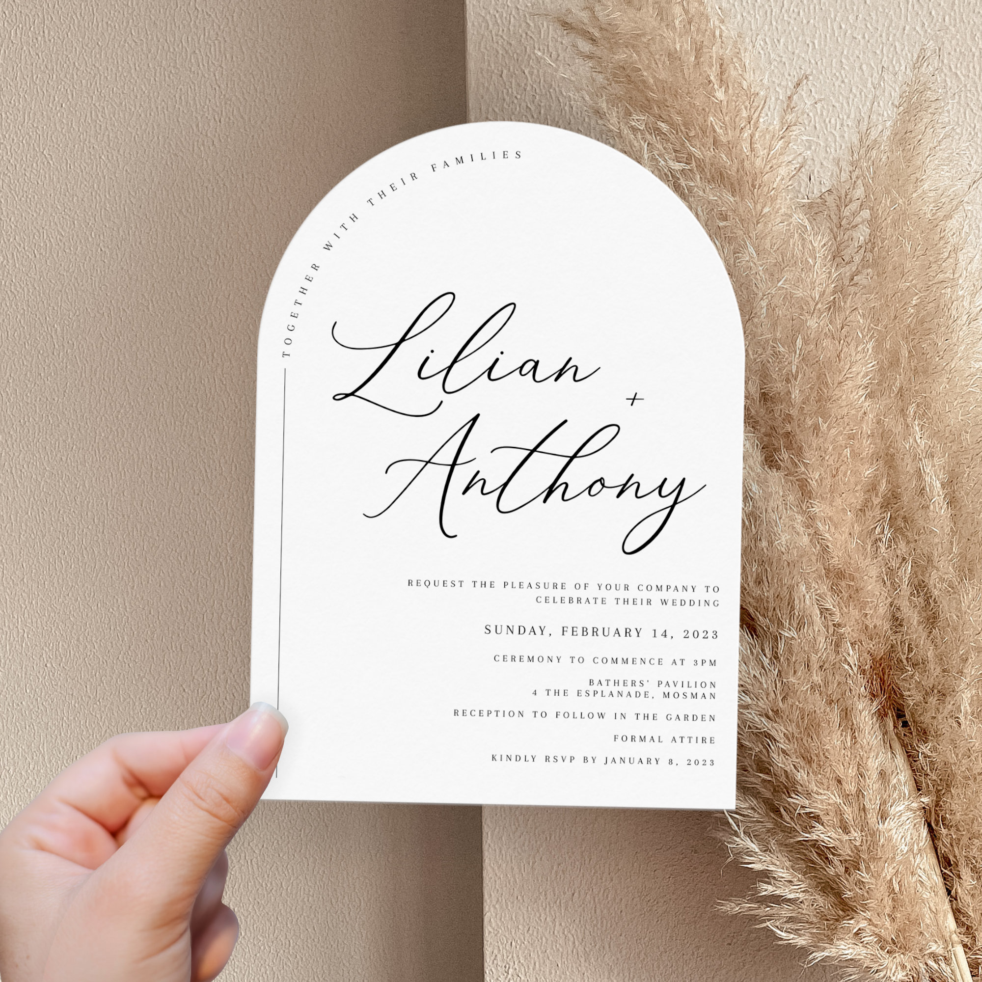 Arch Wedding Invitation Template, Invitation With Arch Curved, Modern ...