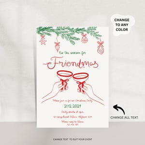 Girly Friendsmas Christmas Party Invitation Template, Friendmas Party ...